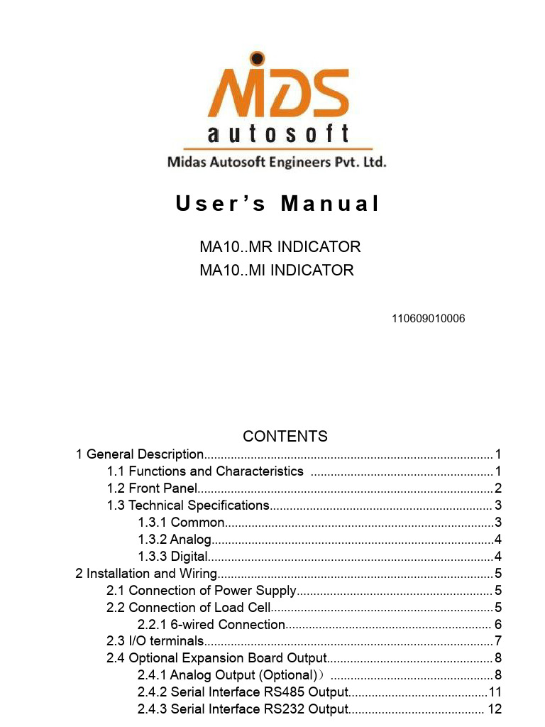 MA10 Indicator User Manual | PDF | Electrical Engineering | Computing