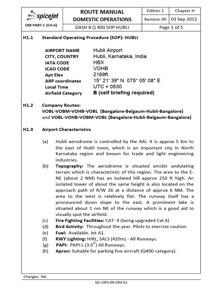 Aerodrome SOP - Hubli | PDF | Airport | Air Traffic Control