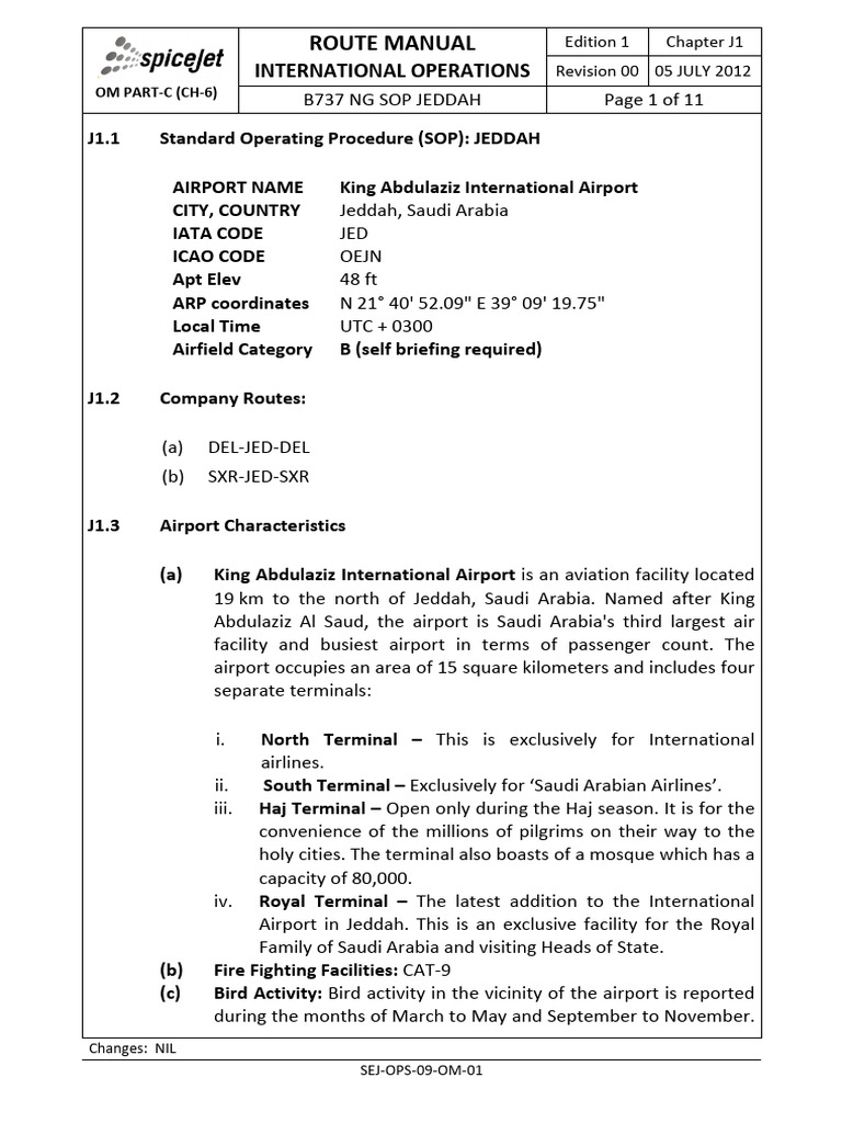 B737 NG Aerodrome SOP Jeddah | PDF | Transport | Aviation