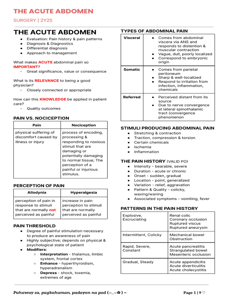 Acute Abdominal Pain Evaluation Guide | PDF | Abdomen | Pain