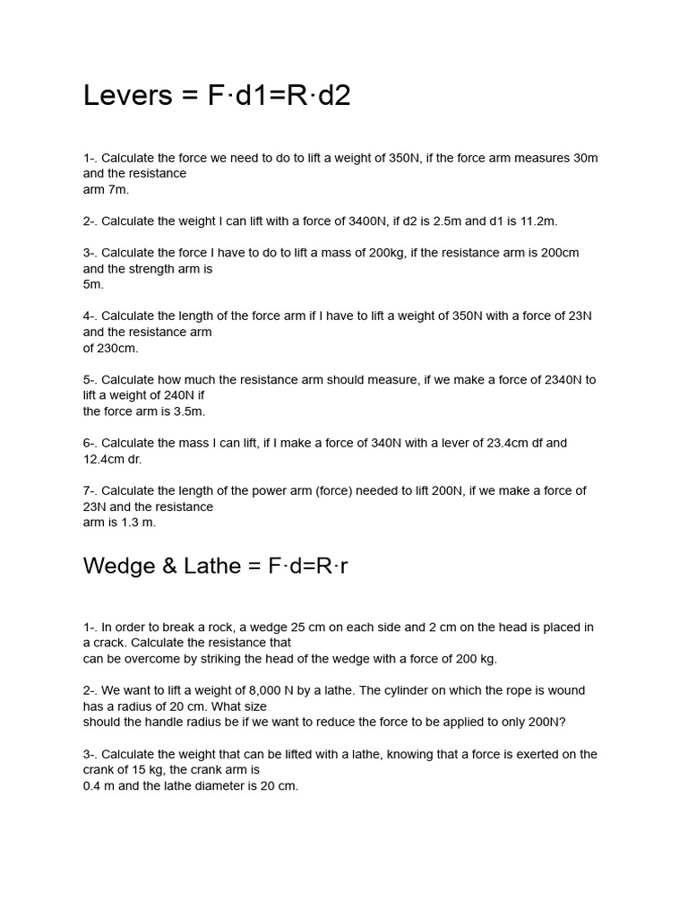 Simple Machines Exercices | PDF | Force | Weight