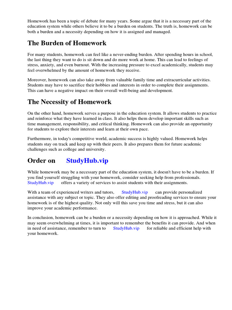 Homework A Burden or Necessity | PDF | Homework | Teachers