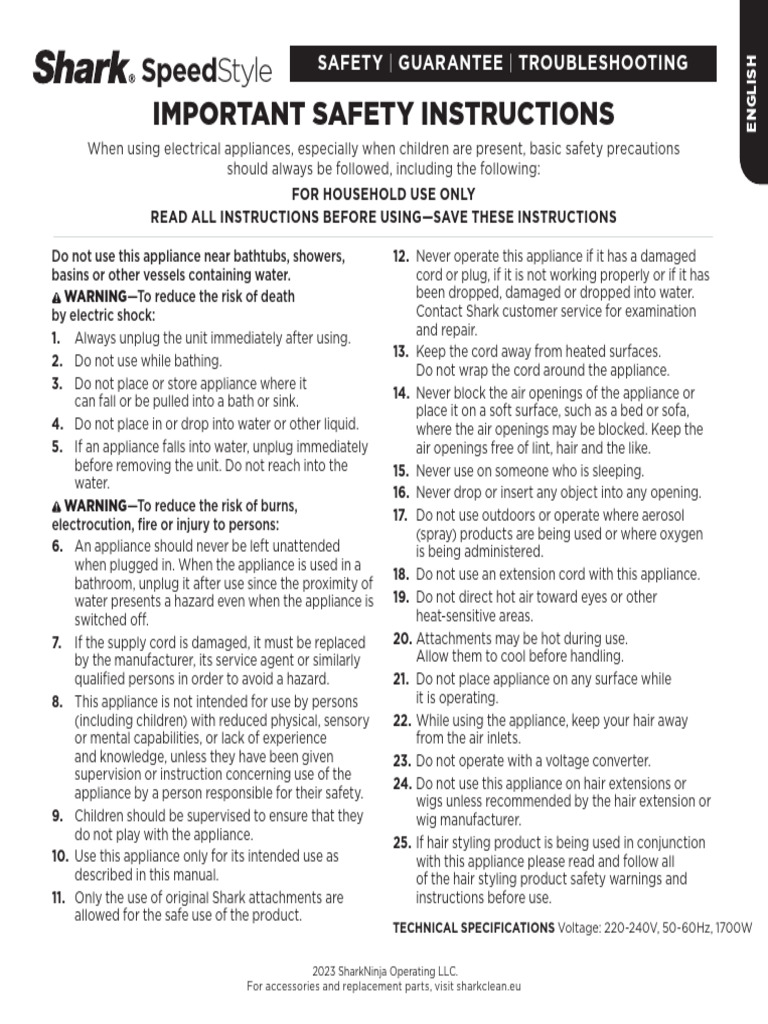 Important Safety Instructions: Style | PDF | Water