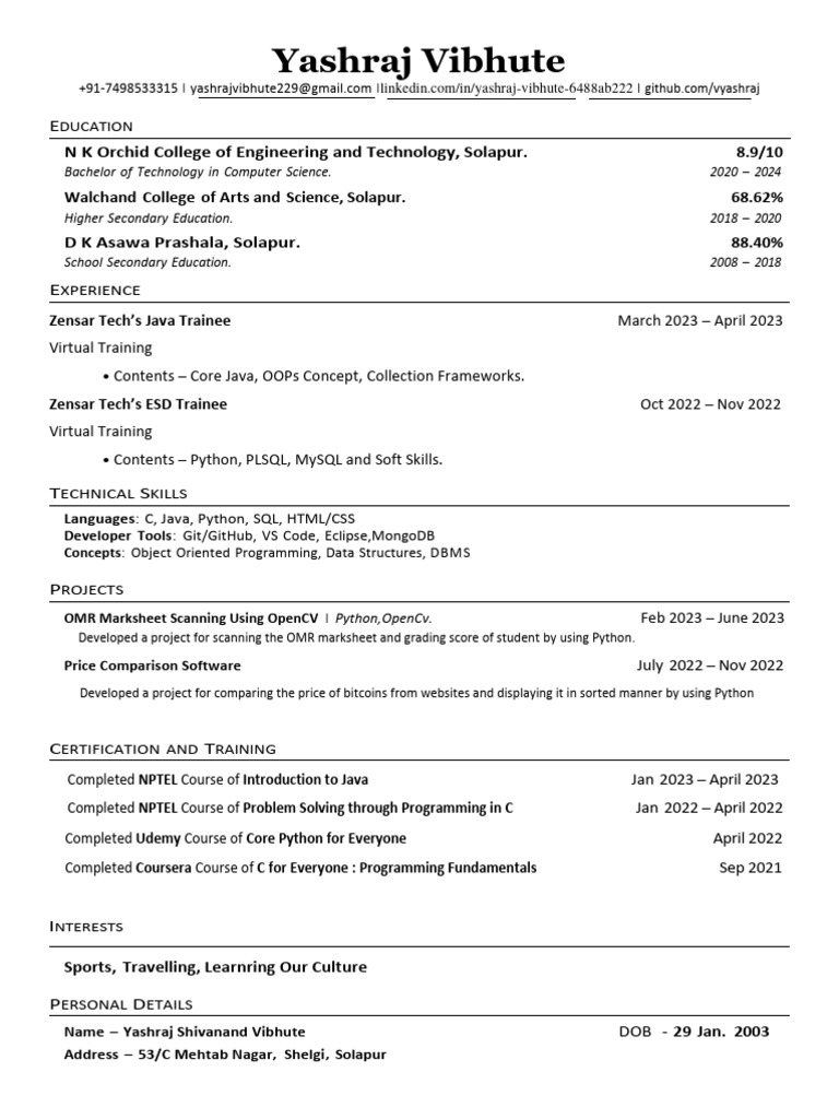 Resume Yashraj Vibhute | PDF | Software Development | Computer Programming