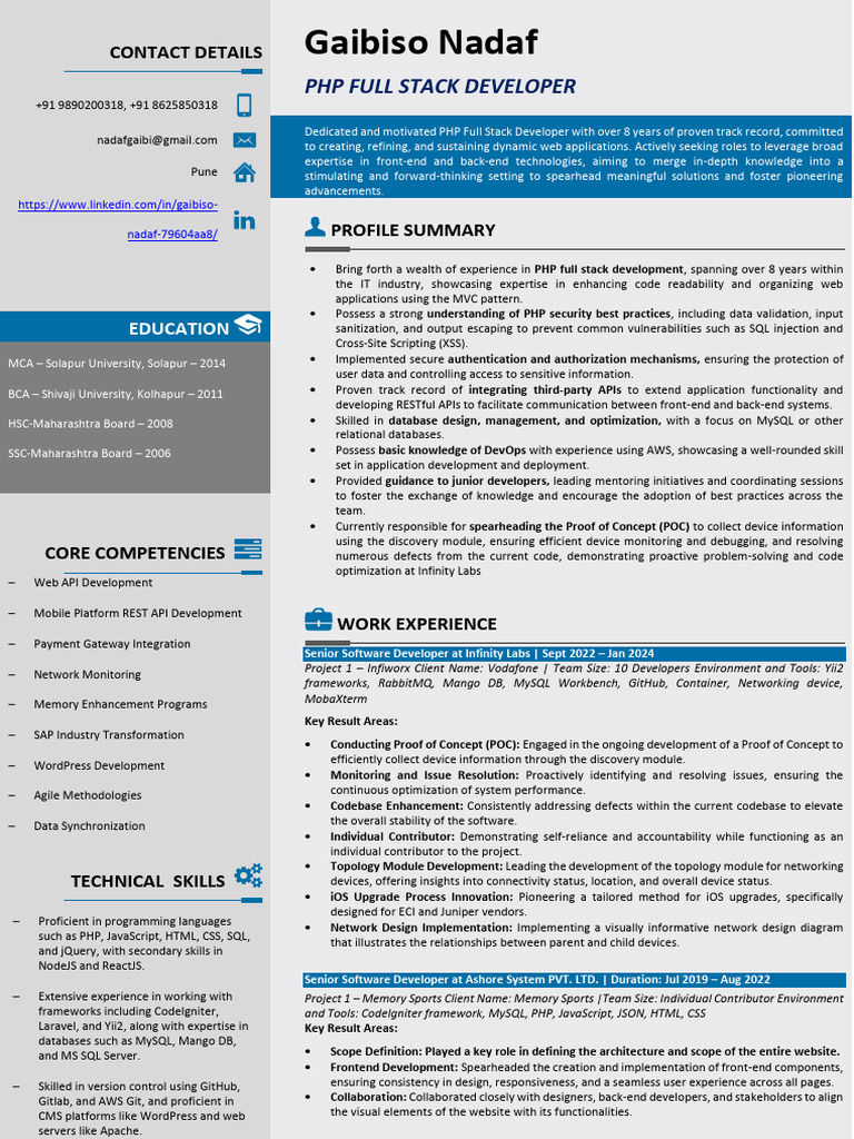 Resume Gaibiso Nadaf | PDF | Php | Word Press