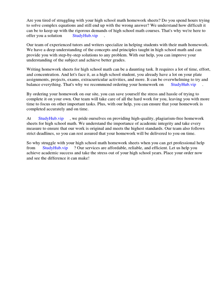 High School Math Homework Sheets | Download Free PDF | Mathematics ...