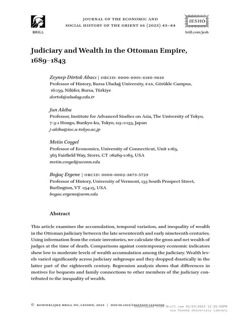 Ottoman Judiciary Wealth Analysis 1689-1843 | PDF | Ottoman Empire | Judge
