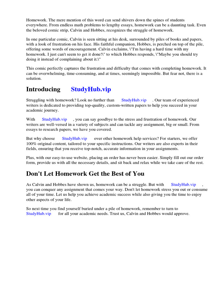 Calvin and Hobbes Homework Comic | PDF | Comic Strips | Comics