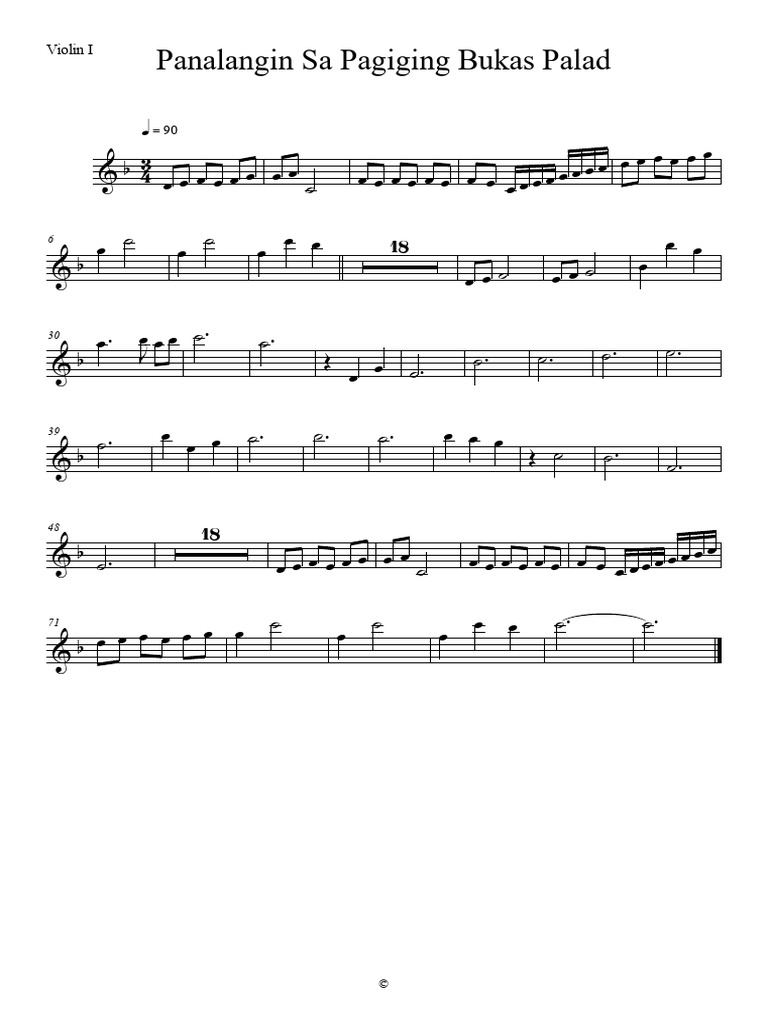 Panalangin Sa Pagiging Bukas Palad - Violin I | PDF