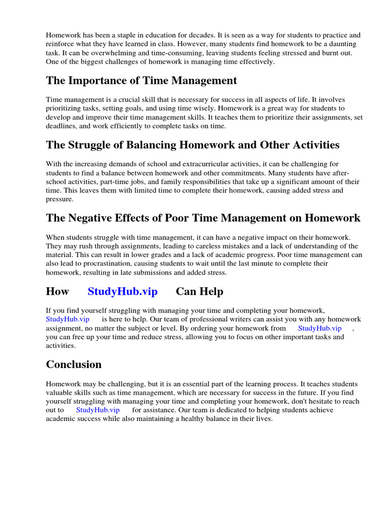 Homework Teaches Time Management | PDF | Homework | Time Management