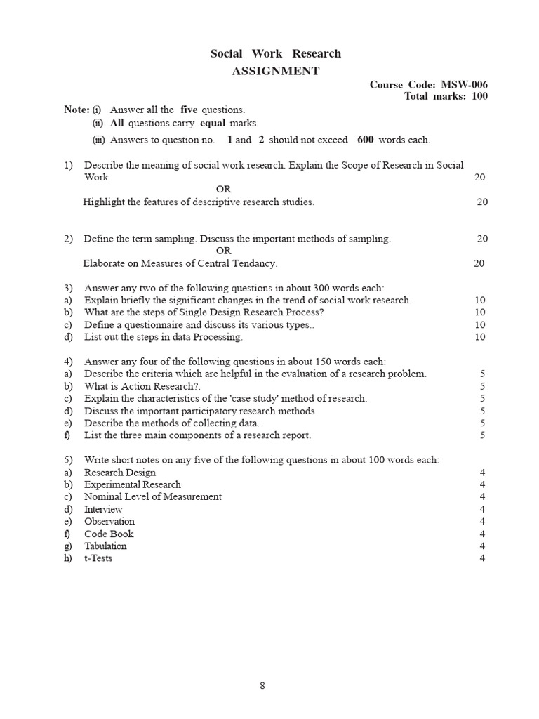 MSW 6 E 2023 24 MSW GSPH@9891268050 Ifl9wg | Download Free PDF | Sampling (Statistics) | Social Work