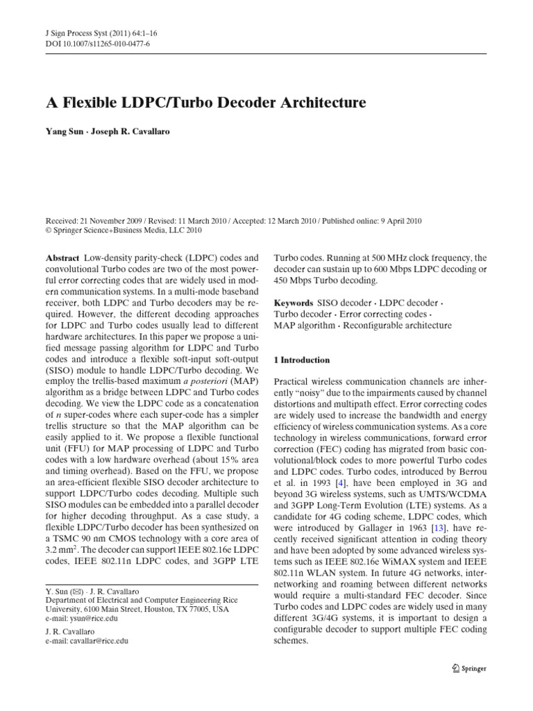 A Flexible LDPC-Turbo Decoder Architecture | PDF | Low Density Parity Check Code | Matrix ...