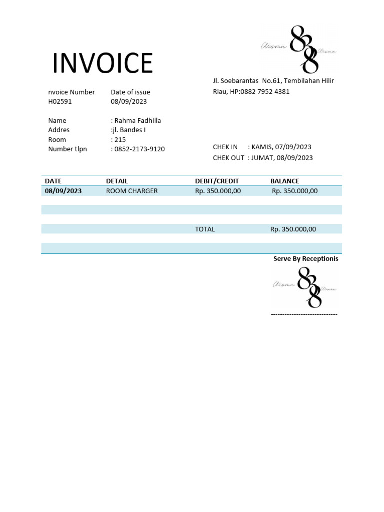 Contoh Nota Hotel | PDF