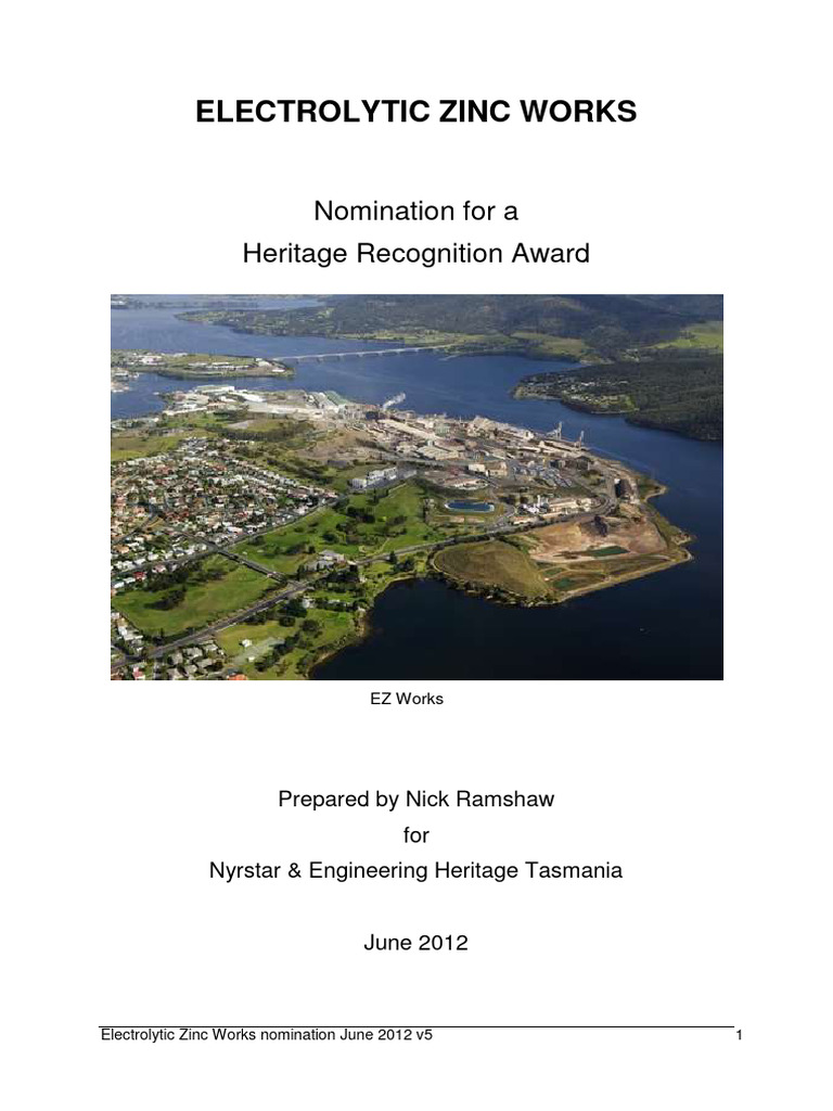 Electrolytic Zinc Works - Nomination.V5 | PDF | Zinc | Materials