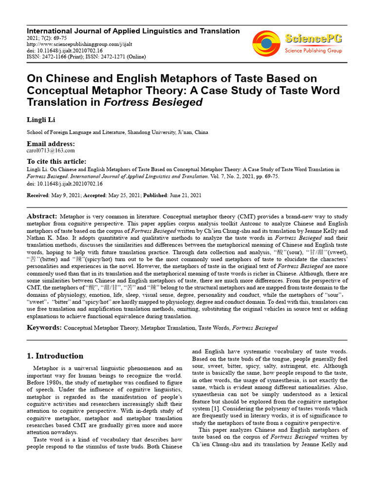 Chinese & English Taste Metaphors | PDF | Metaphor | Translations