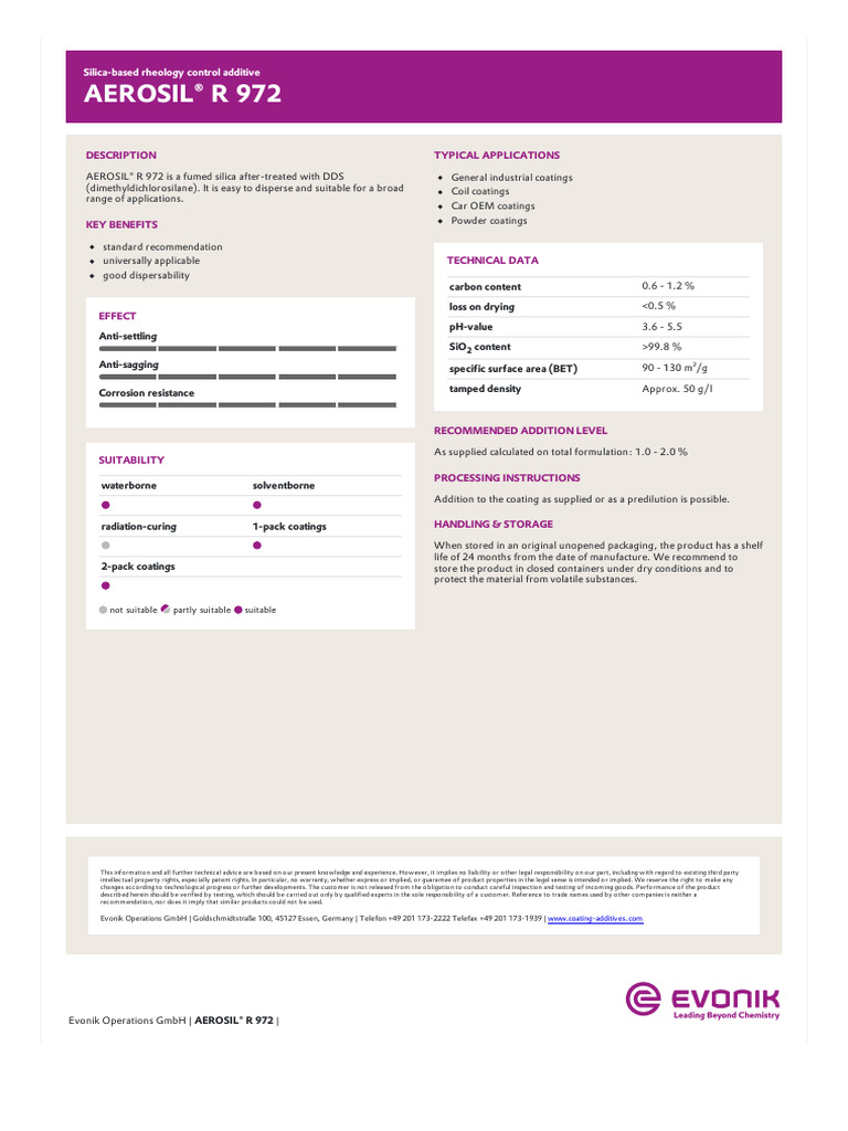 AEROSIL R 972 TDS EN EN TDS PV 52043842 en GB WORLD | PDF | Coating | Materials