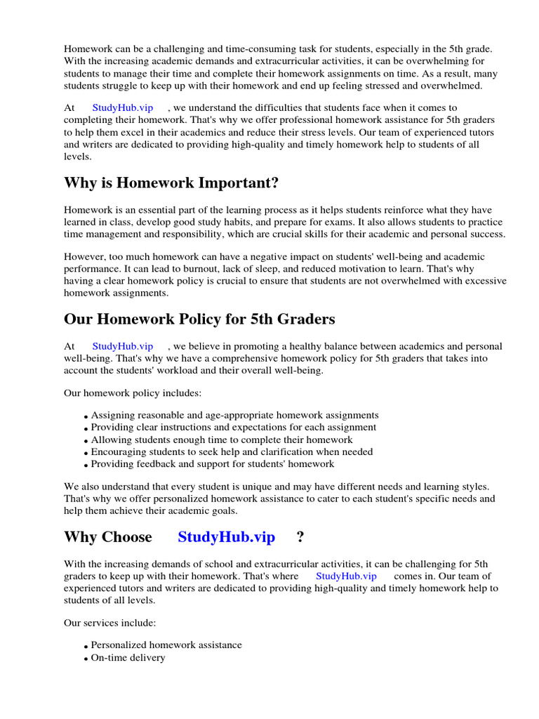 5th Grade Homework Policy | PDF | Homework | Teachers
