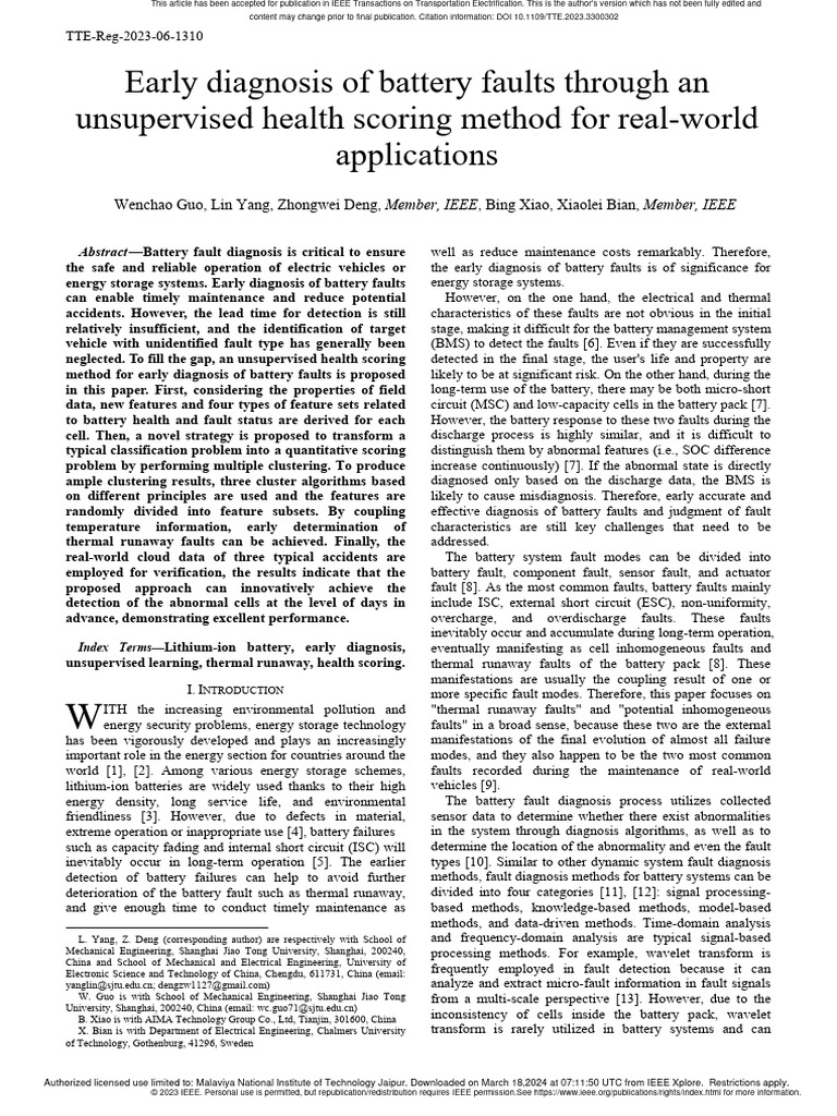Early Diagnosis of Battery Faults Through An Unsupervised Health ... Early Diagnosis of Battery Faults Through An Unsupervised Health ...