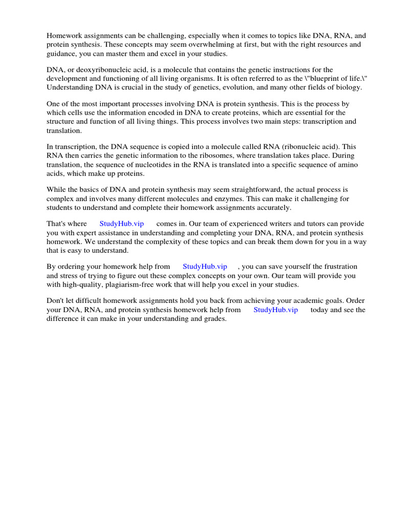 Dna Rna Protein Synthesis Homework 1 the Basics of Dna | PDF ...