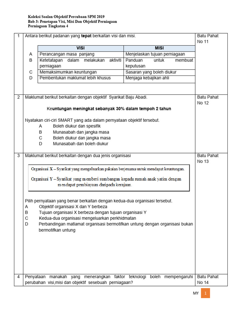 Koleksi Soalan Objektif Percubaan SPM 2019 B3T4 | PDF
