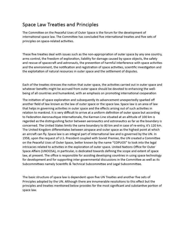 Overview of Space Law Treaties | PDF | Treaty | Outer Space
