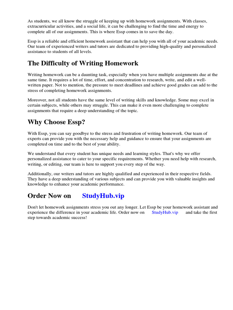 Essp Homework Assistant | PDF | Homework | Learning