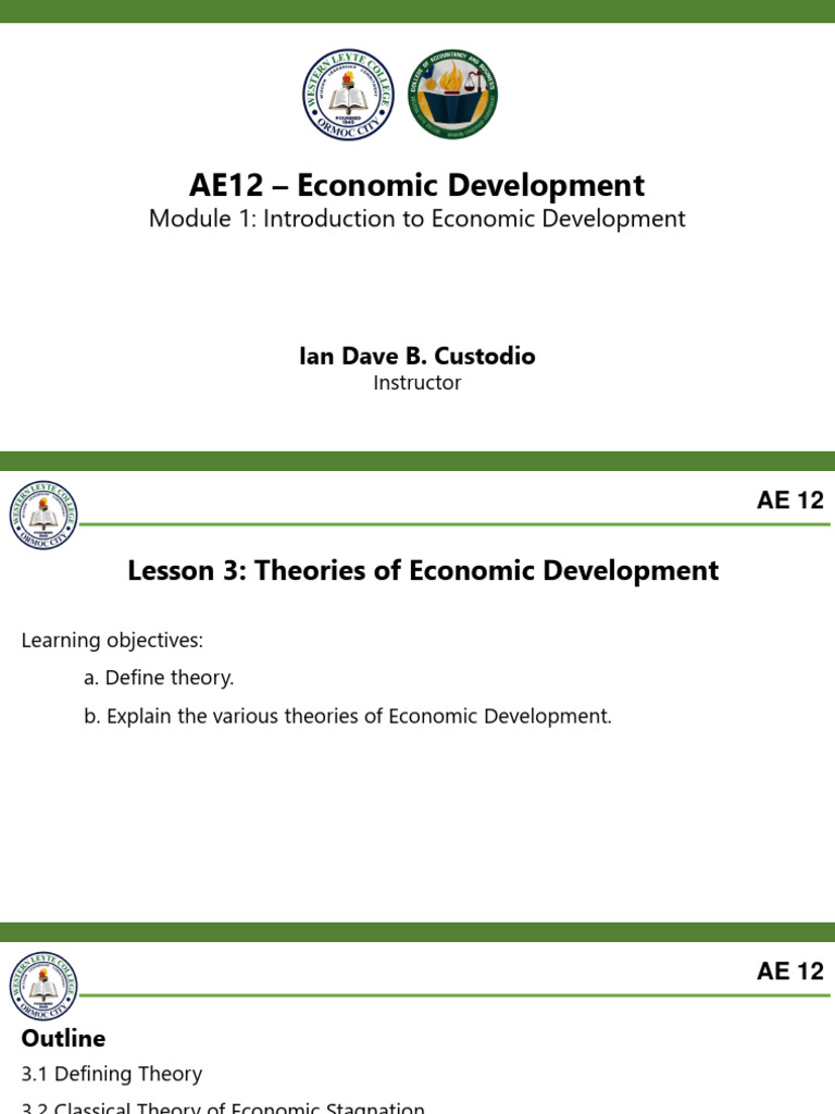 03 AE12 Mod1 Lesson3 TheoriesofEconDev | PDF | Labour Economics | Economic Growth