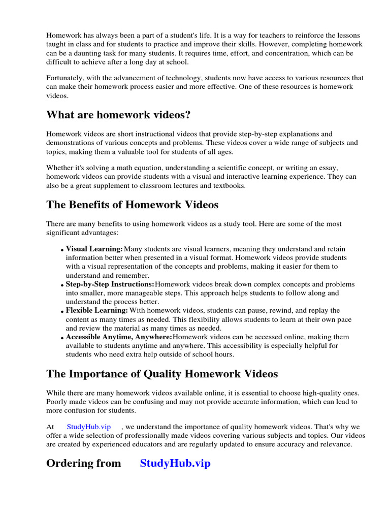 Homework Videos | PDF | Homework | Learning