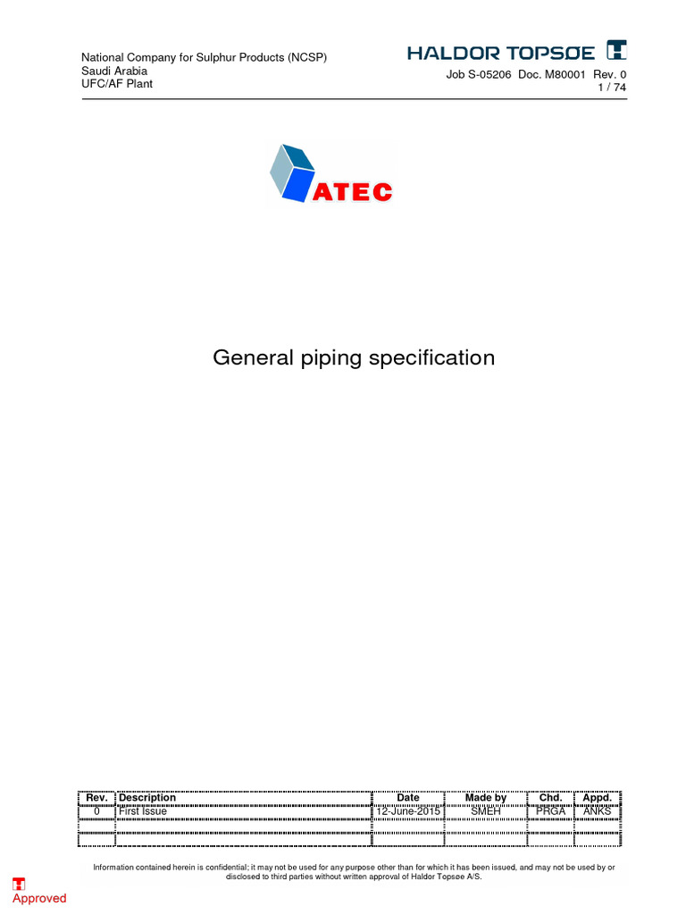 S-05206 M80001-Rev. 0-General Piping Specification | PDF | Pipe (Fluid Conveyance) | Gas ...