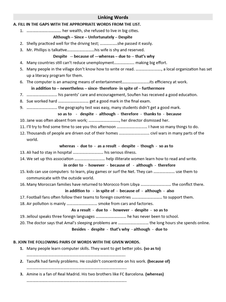 Linking Words Exercises Hamid | PDF | Games & Activities