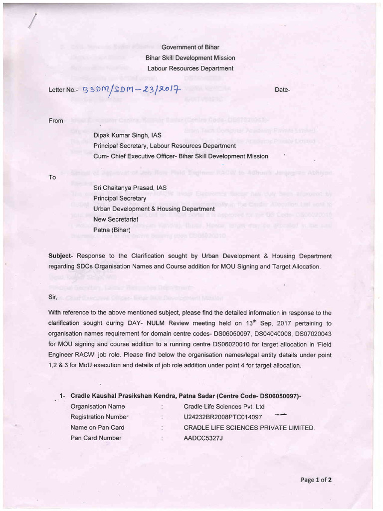 BSDM Letter To UDHD | PDF | Government Of India | Government