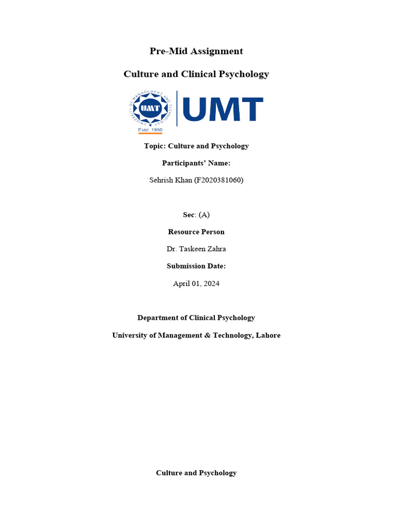 Culture's Role in Clinical Psychology | PDF | Emotions | Mental Disorder