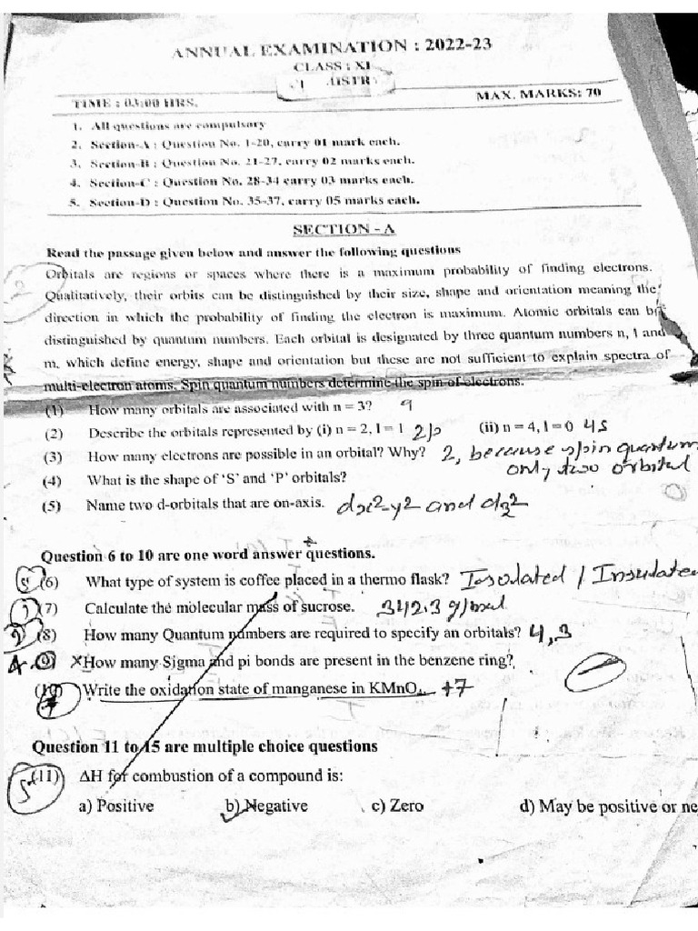 2022-23 chemistry annual exam paper | PDF