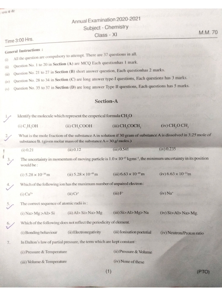 2020-21 chemistry Annual exam paper | PDF