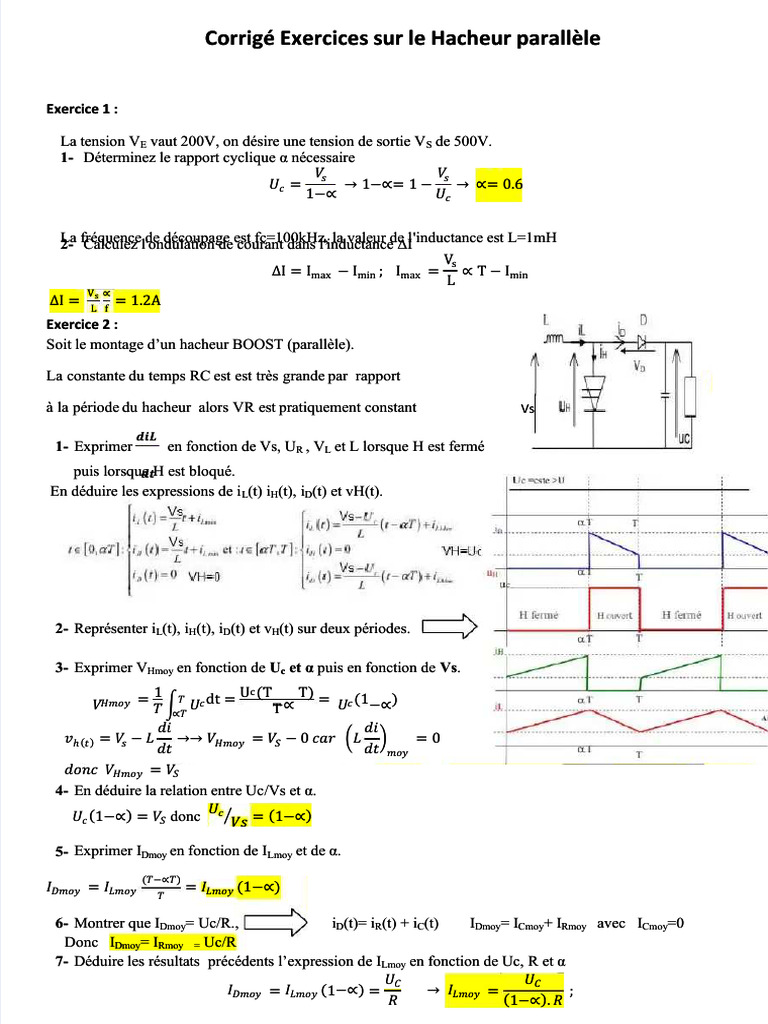 PDF Corrige Exercices Hacheur Parallele - Compress | PDF