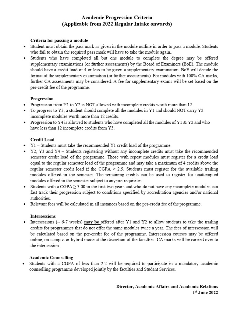 Academic Progression Guidelines 2022 | PDF | Educational Stages | Academia