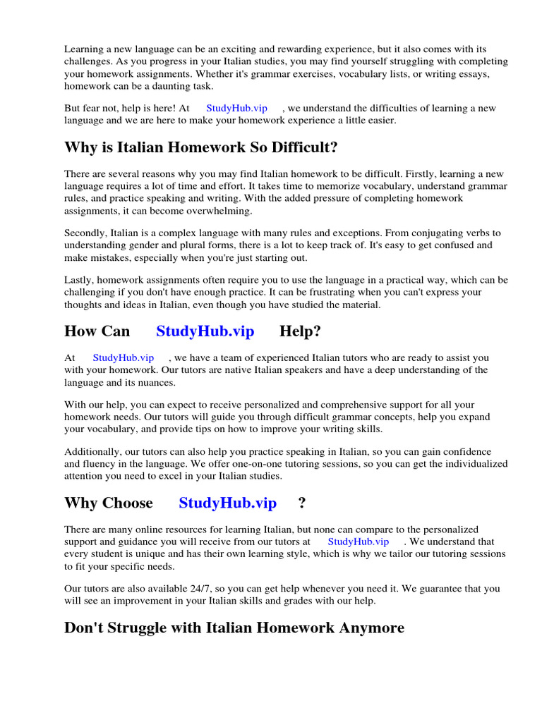 I Am Doing My Homework in Italian | PDF | Homework | Vocabulary