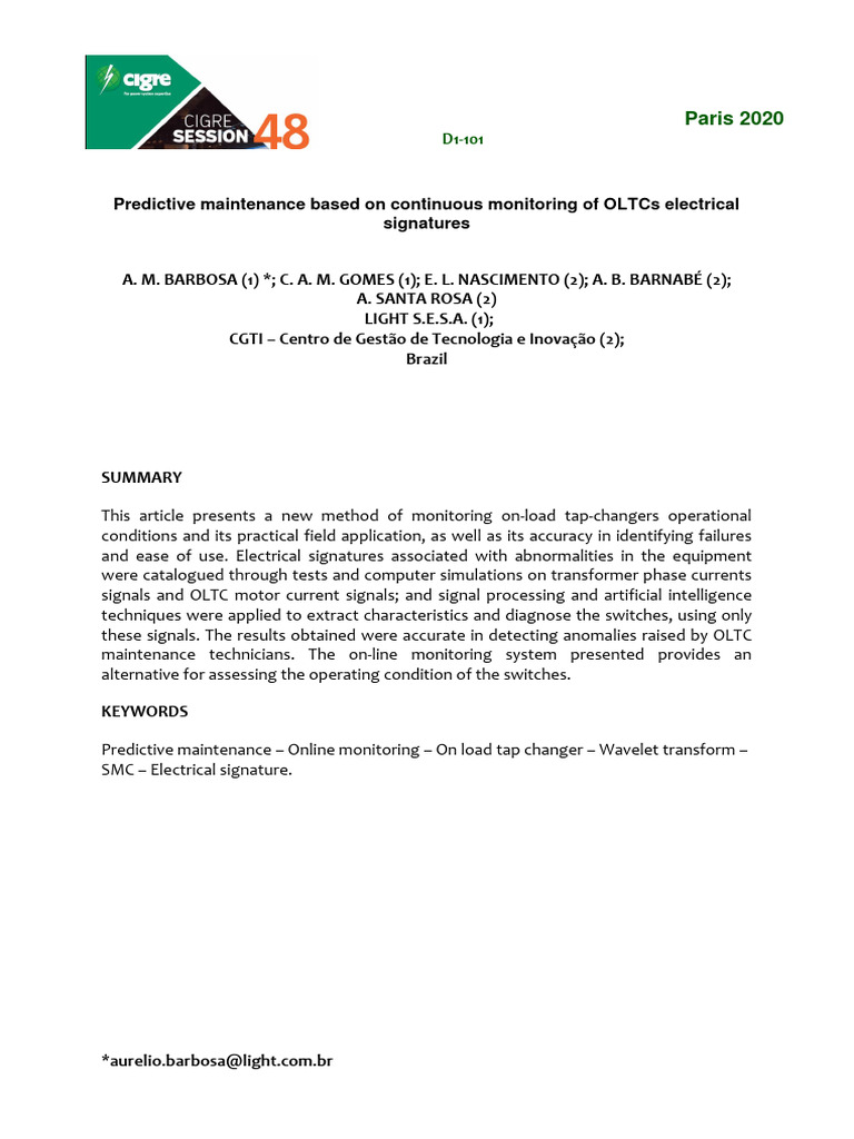D1-101-2020 - Predictive Maintenance Based On Continuous Monitoring of OLTCs Electrical ...
