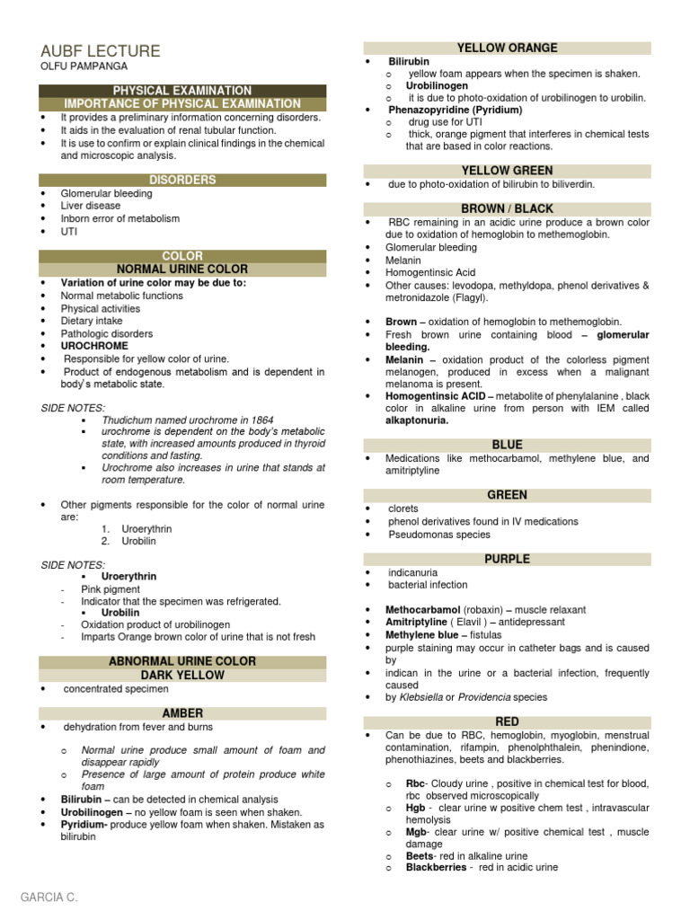 AUBF LEC - Physical Examination | PDF | Urine