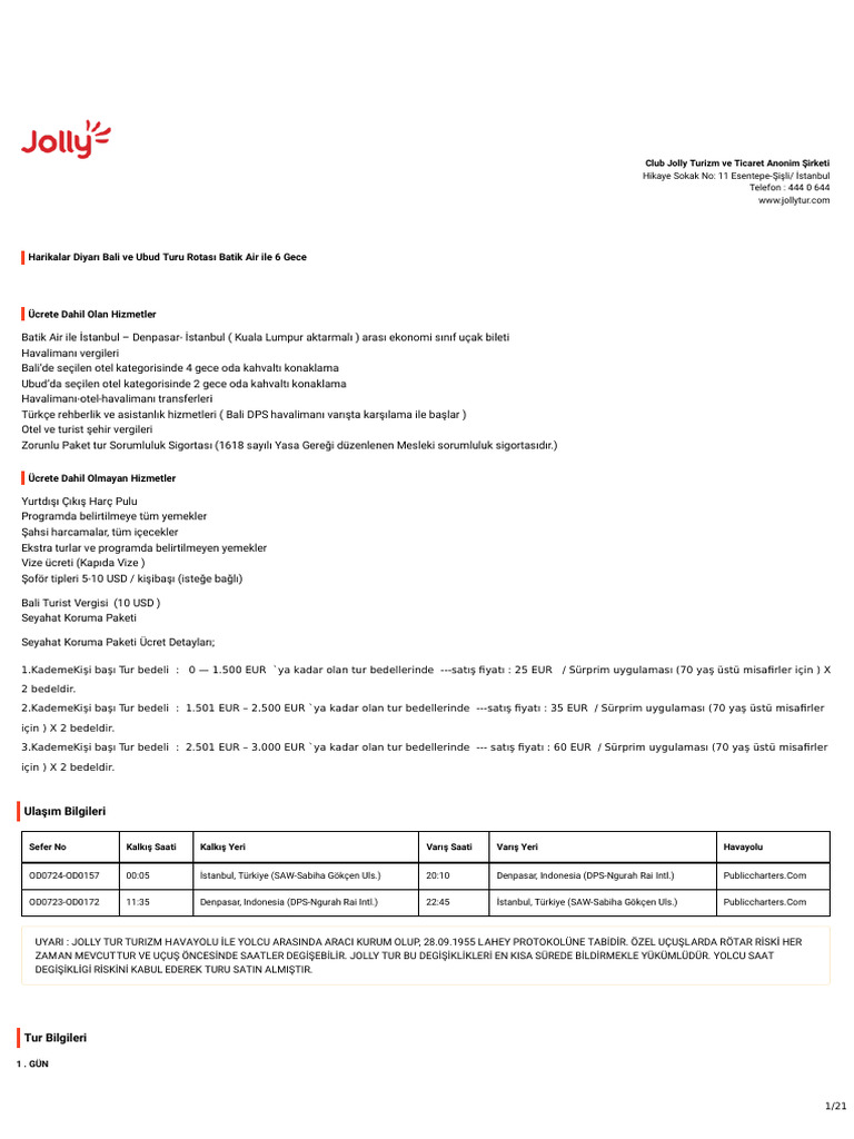 Harikalar Diyari Bali Ve Ubud Turu Rotasi Batik Air Ile 6 Gece | PDF