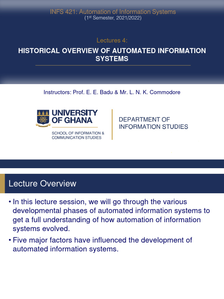 L04-INFS 421 - Historical Overview of Automated Information Systems | PDF | Integrated Circuit ...
