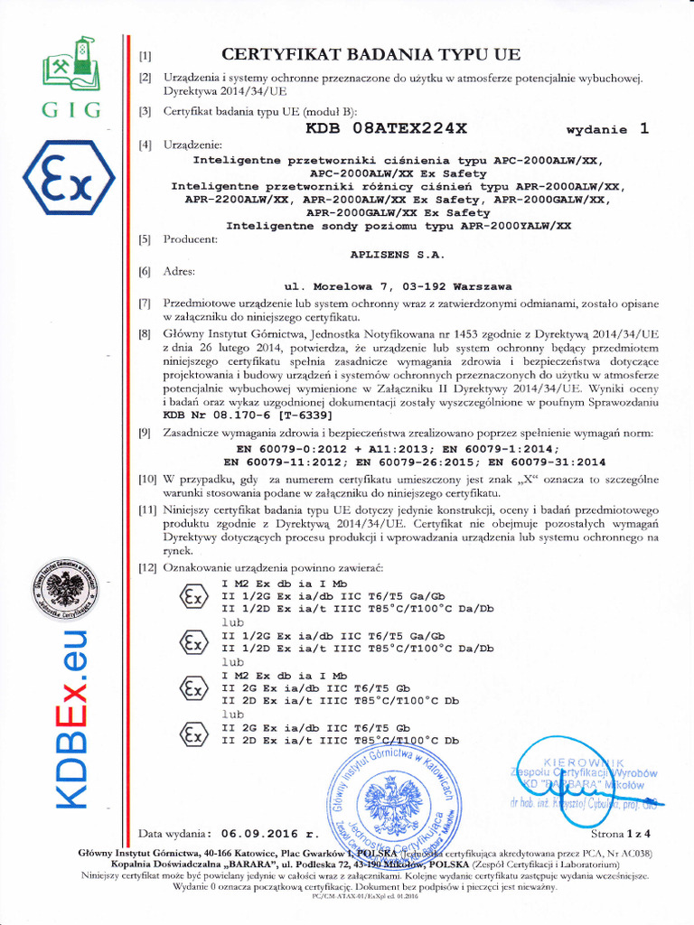 Cert - Exd Apc2000alw PL | PDF