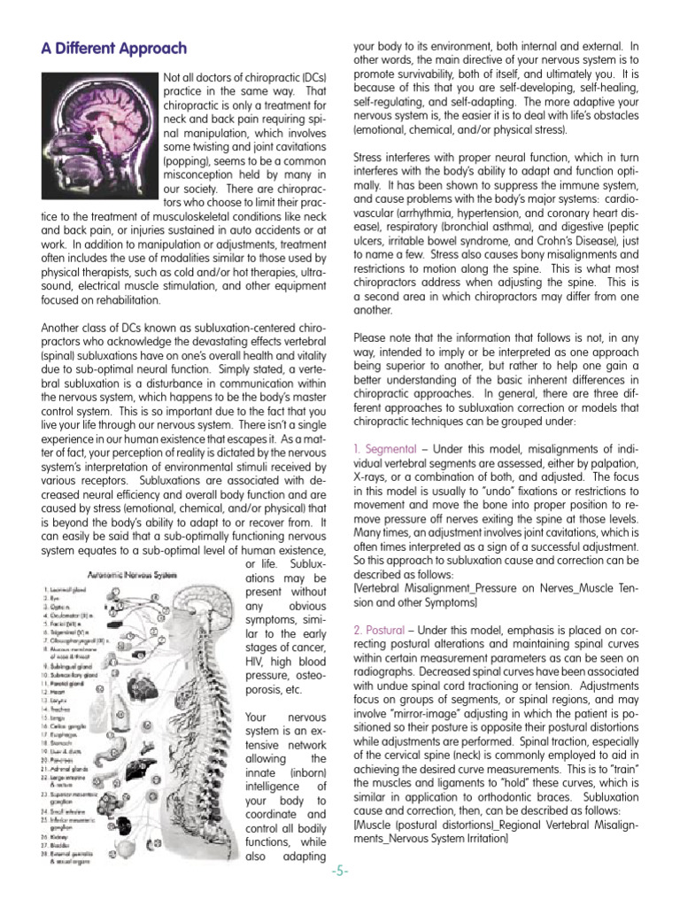 A Different Chiropractic Approach | PDF | Chiropractic | Vertebral Column