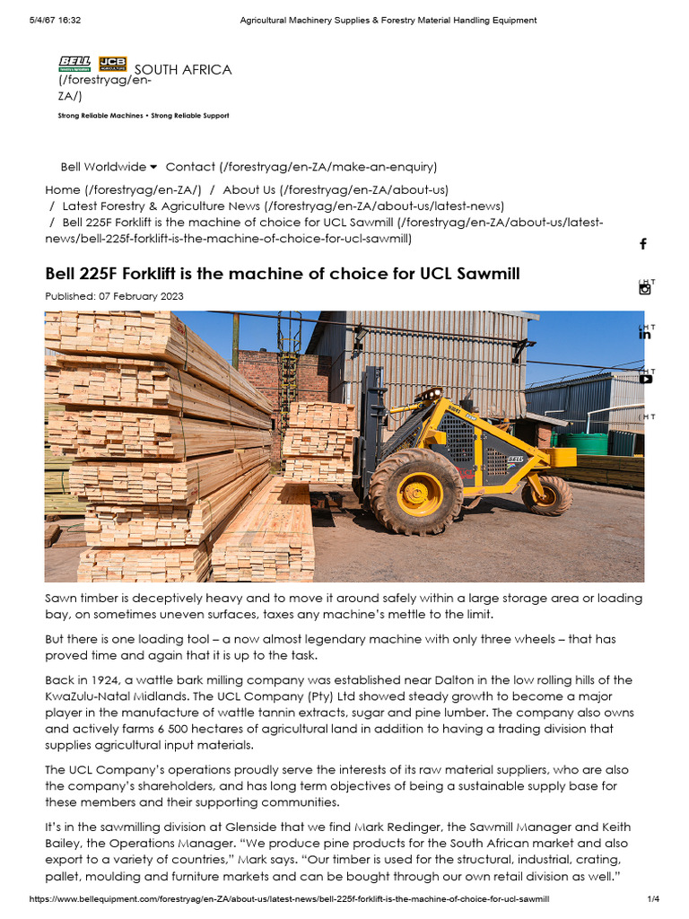 Bell 225F Forklift for UCL Sawmill | PDF | Lumber | Forklift