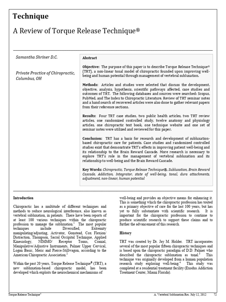 A Review of Torque Release Technique® | PDF | Chiropractic | Reward System