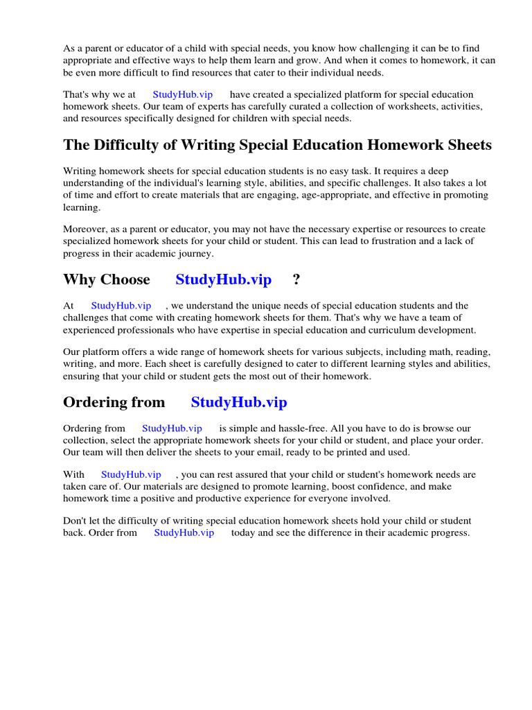 Special Education Homework Sheets | PDF | Worksheet | Homework
