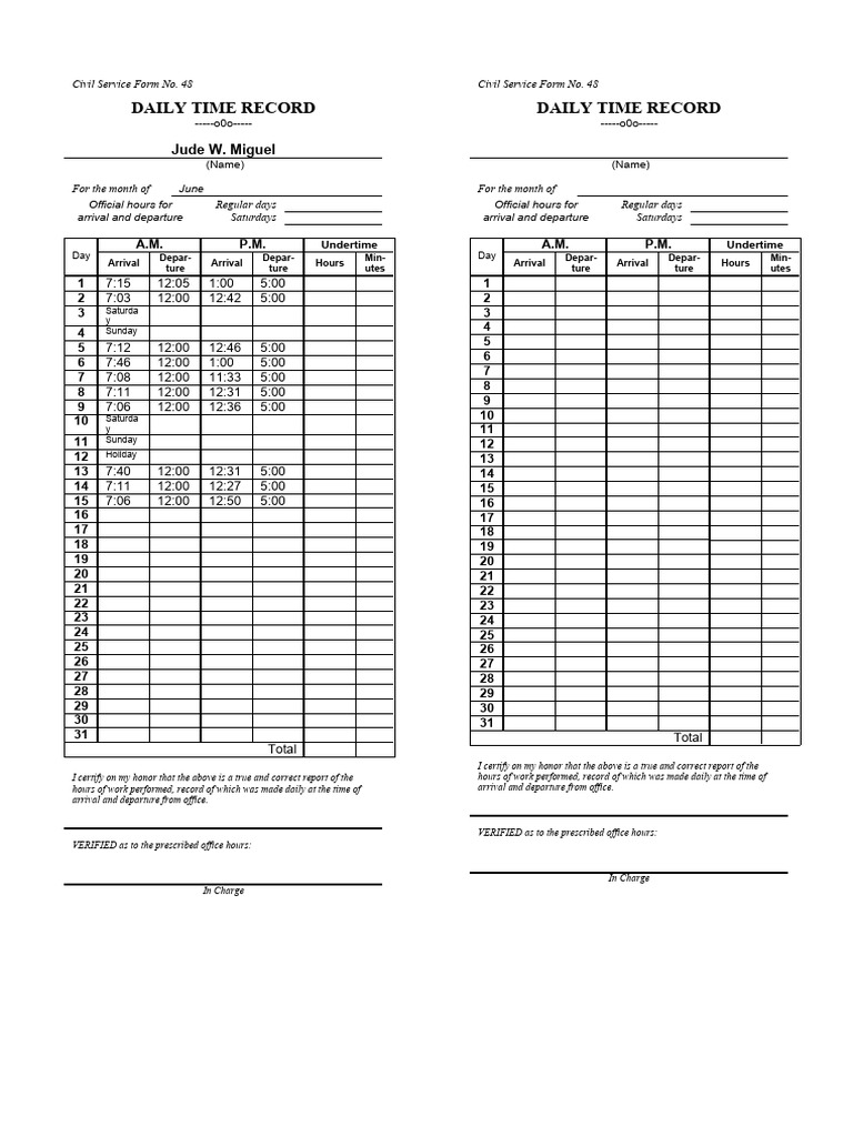 Draft Daily Time Record (DTR) | PDF