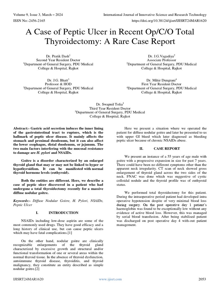 Peptic Ulcer Post-Thyroidectomy Case Study | PDF | Thyroid | Stomach