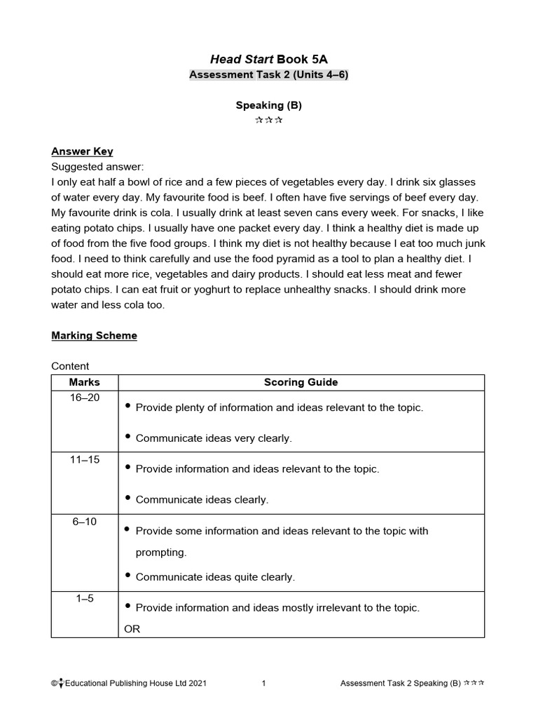 Head Start Book 5A Speaking Assessment | PDF | Human Communication ...