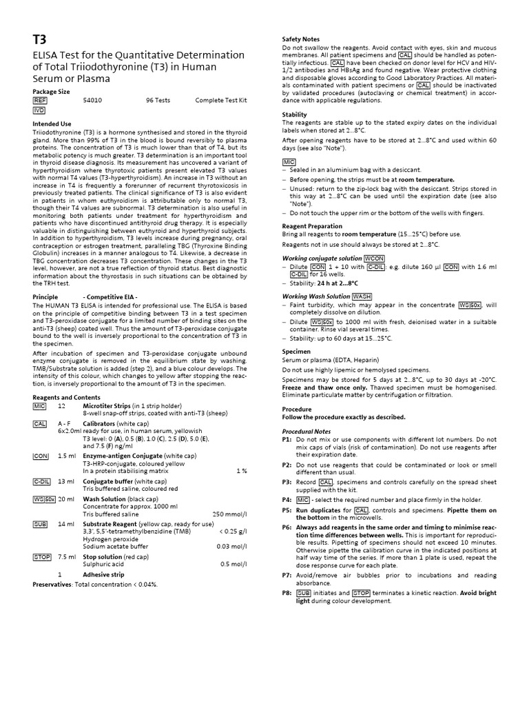ELISA Test For The Quantitative Determination of Total Triiodothyronine ...